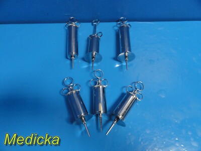 Lot of 6 Assorted Stainless Steel Veterinary Syringes (2X Large 4X ...