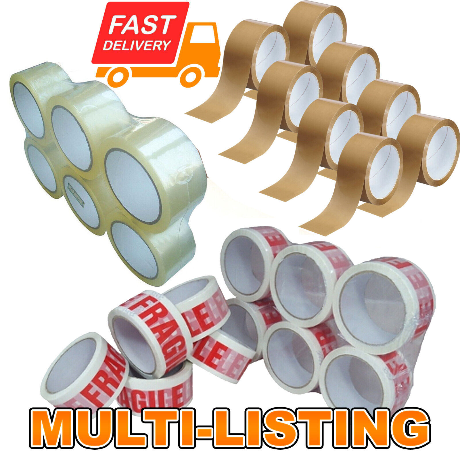 LONG LENGTH PACKING TAPE STRONG - BROWN / CLEAR / FRAGILE 50mm x 66M ...