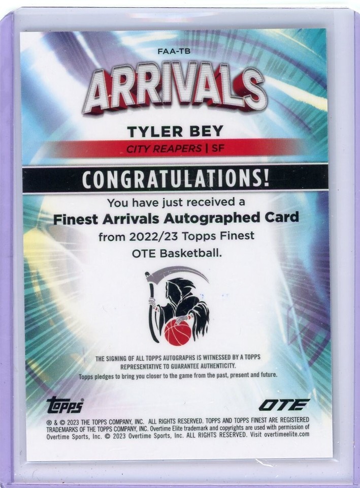 Tyler Bey 2023 Topps Chrome OTE Rookie Arrivals Auto 88/99 | eBay
