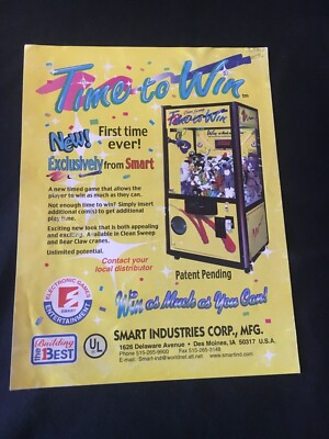 Smart Industries Clean Sweep Time To Win Arcade Game Flyer, NOS | eBay