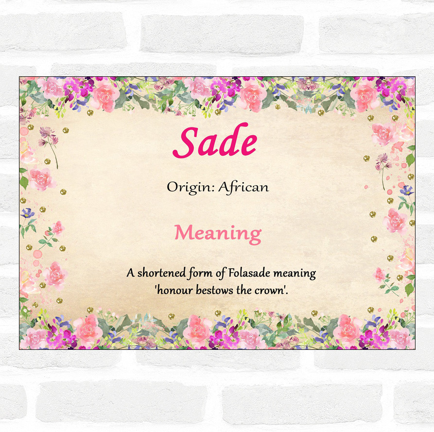 Sade Name Meaning Floral Certificate | eBay