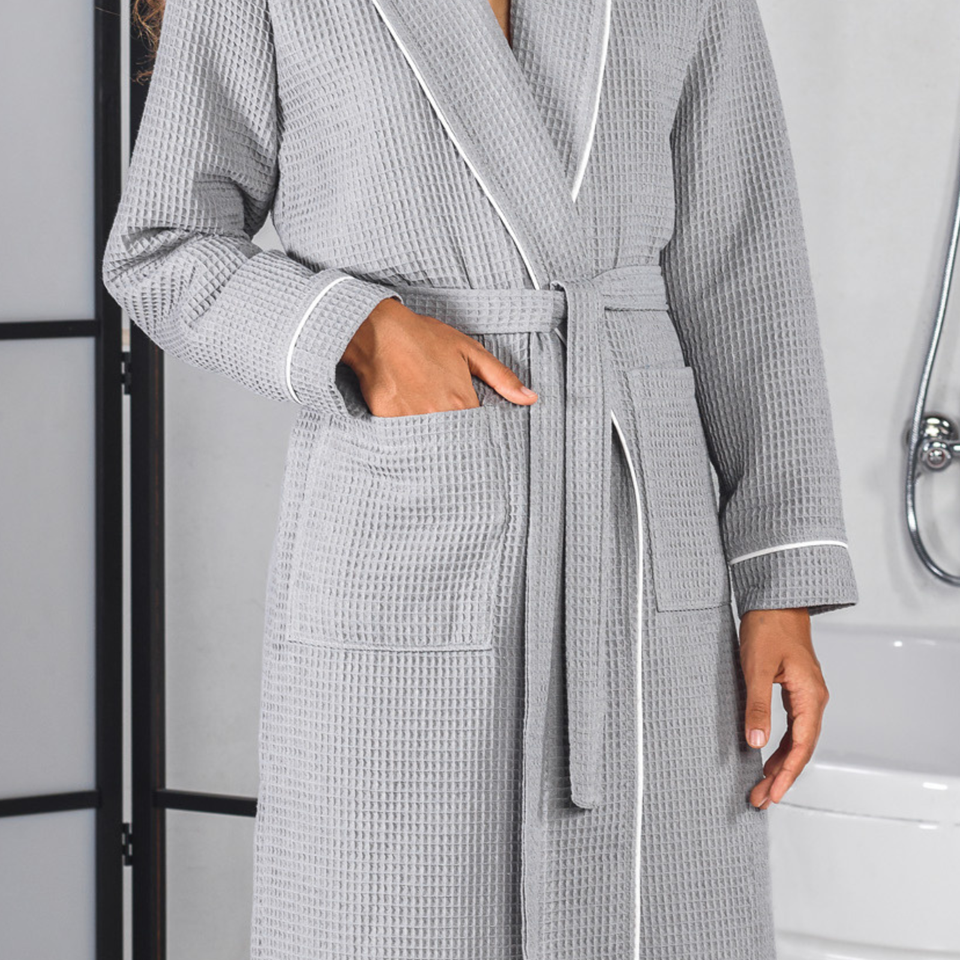 Natural Cotton Long Sleeve Unisex Waffle Weave Bathrobe Kimono, Hotel ...