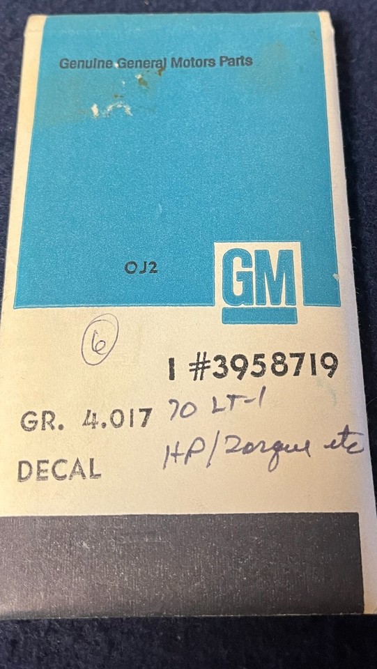 Corvette center console data plate - 1970 LT1 - NOS GM# 3958719 | eBay