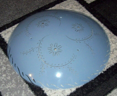 Genuine Vintage Blue Mid Century 12.75" Round Glass Ceiling Mount Shade ...