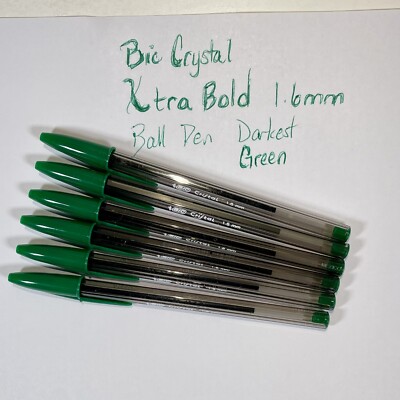 6 Dark GREEN Bic Cristal Ballpoint Pens 1.6mm Xtra Bold Smooth ...