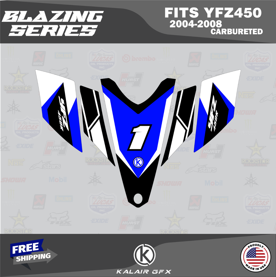 2004-2008 Yamaha YFZ 450 Carb YFZ450 Blazing Blue 16 MIL Graphics Kit ...