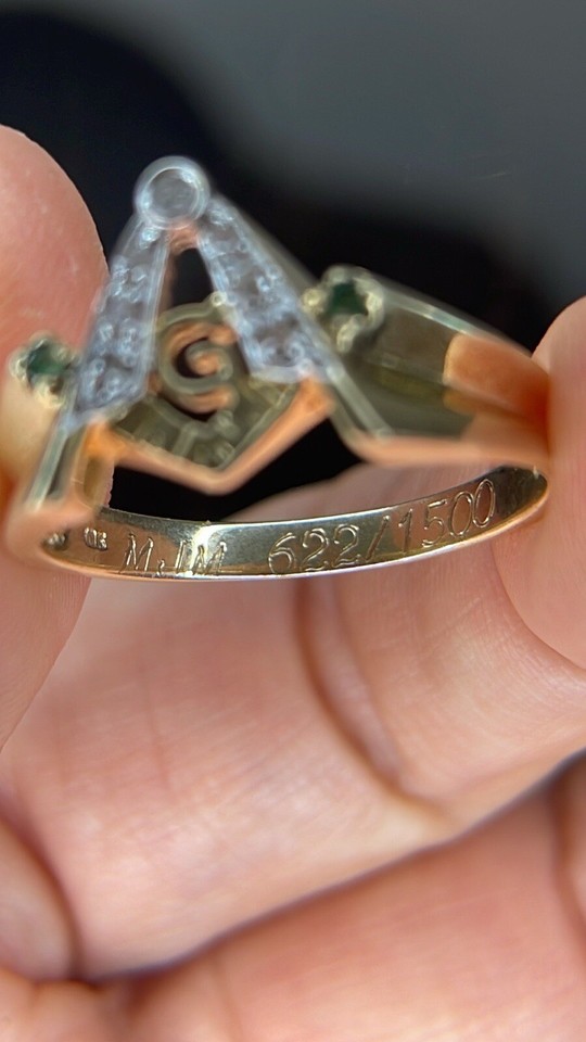 Vintage 10k Gold Masonic Lodge 3rd Degree Diamond Emerald Compass ...