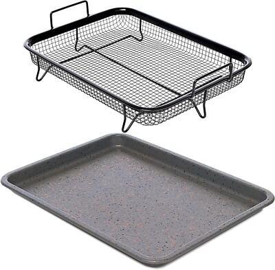 Non Stick Oven Grill Tray Elevated Ceramic Baking Tray Crisper 2pc ...