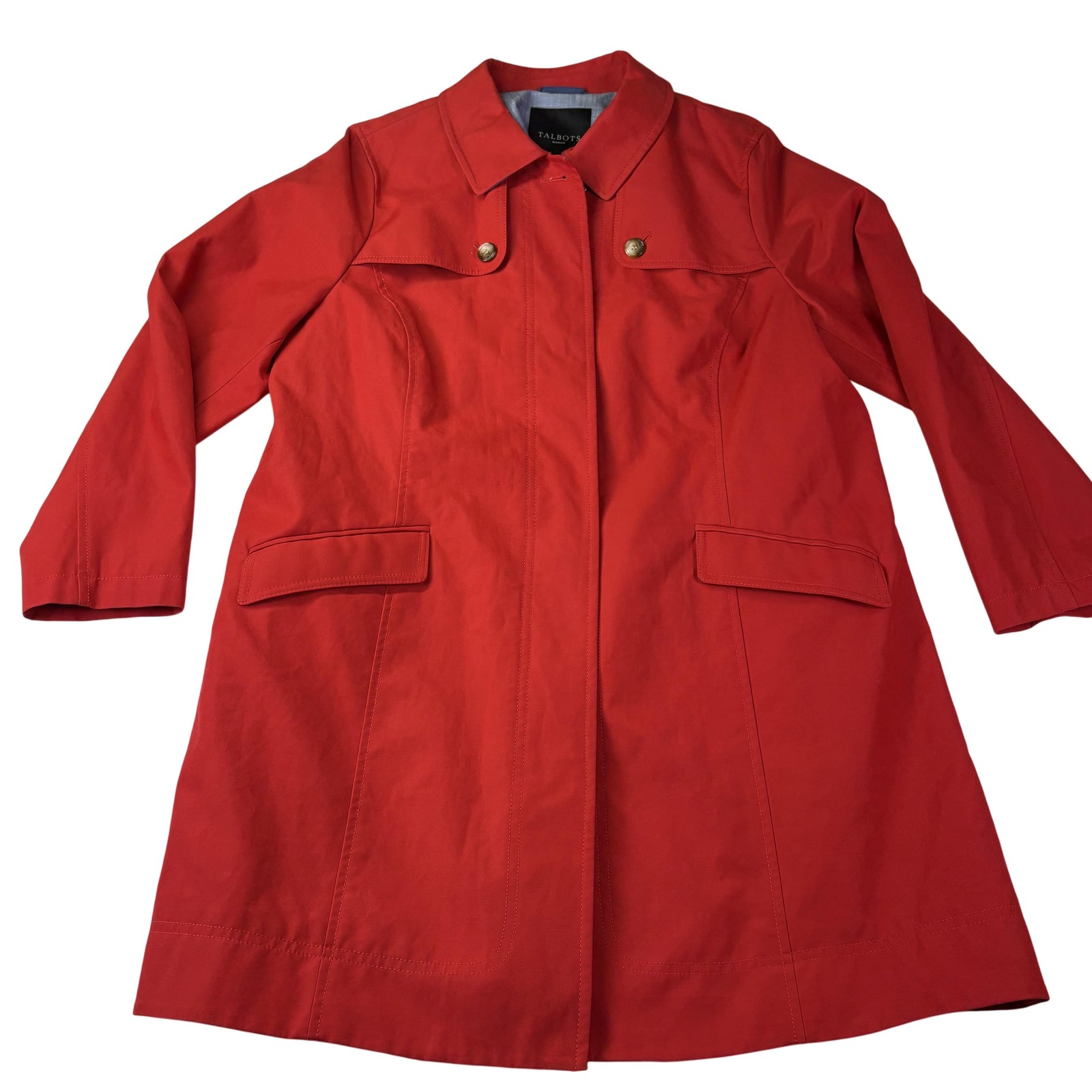 Talbots Coat Womens 14W Red Cotton Nylon Lined Button Front Trench Rain ...