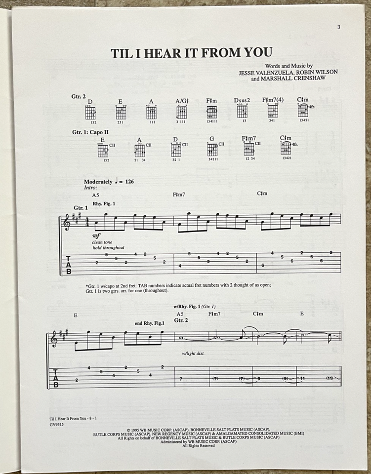 Gin Blossoms TIL I HEAR IT FROM YOU ~Guitar/TAB/Vocal +Standard ...