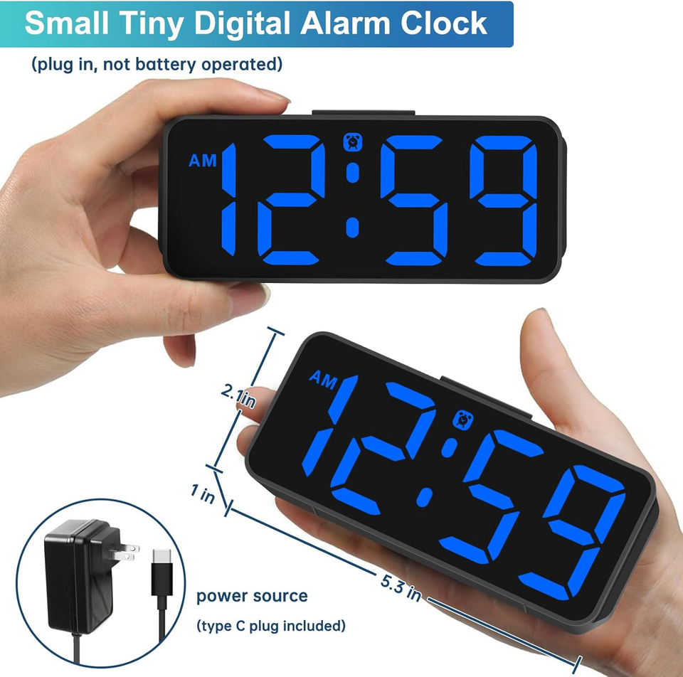 Small Digital Alarm Clock Plug in for Bedrooms Bedside, Tiny Electric ...