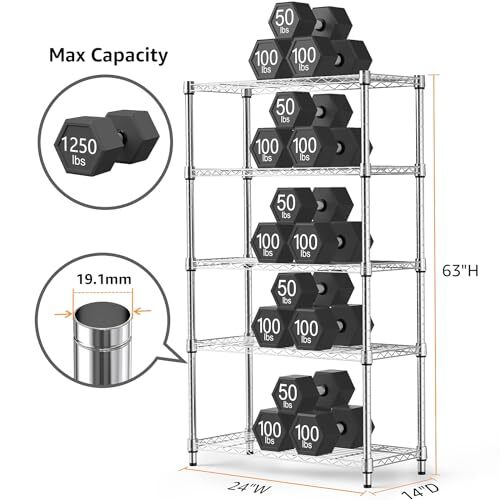 MZG Steel Heavy Duty 5-Tier Utility Shelving Unit Steel Organizer Wire ...