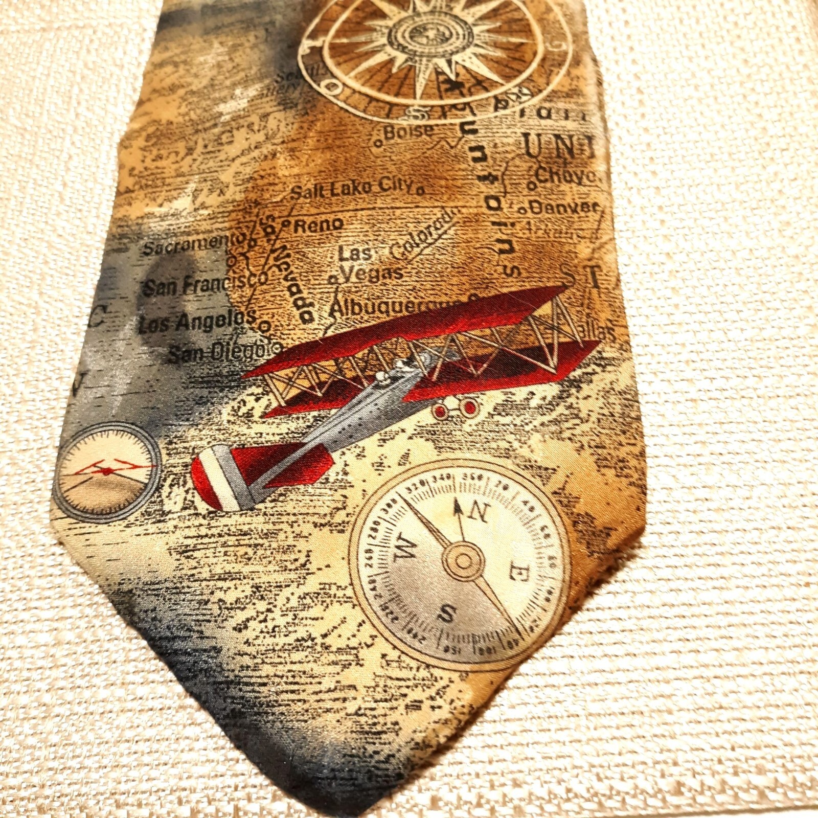 Map Tie Tango Max Raab Silk Americana Series Biplane … - Gem