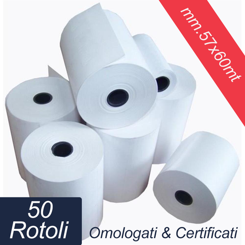 50 ROTOLI TERMICI MM 57x60 METRI CARTA DI ALTA QUALITA' - REGISTRATORI ...