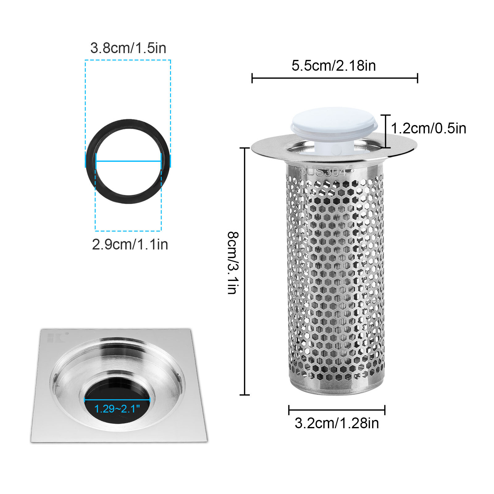 2PCS Bathroom Filters Sink Plug Hair Catcher Strainers Stainless Steel ...