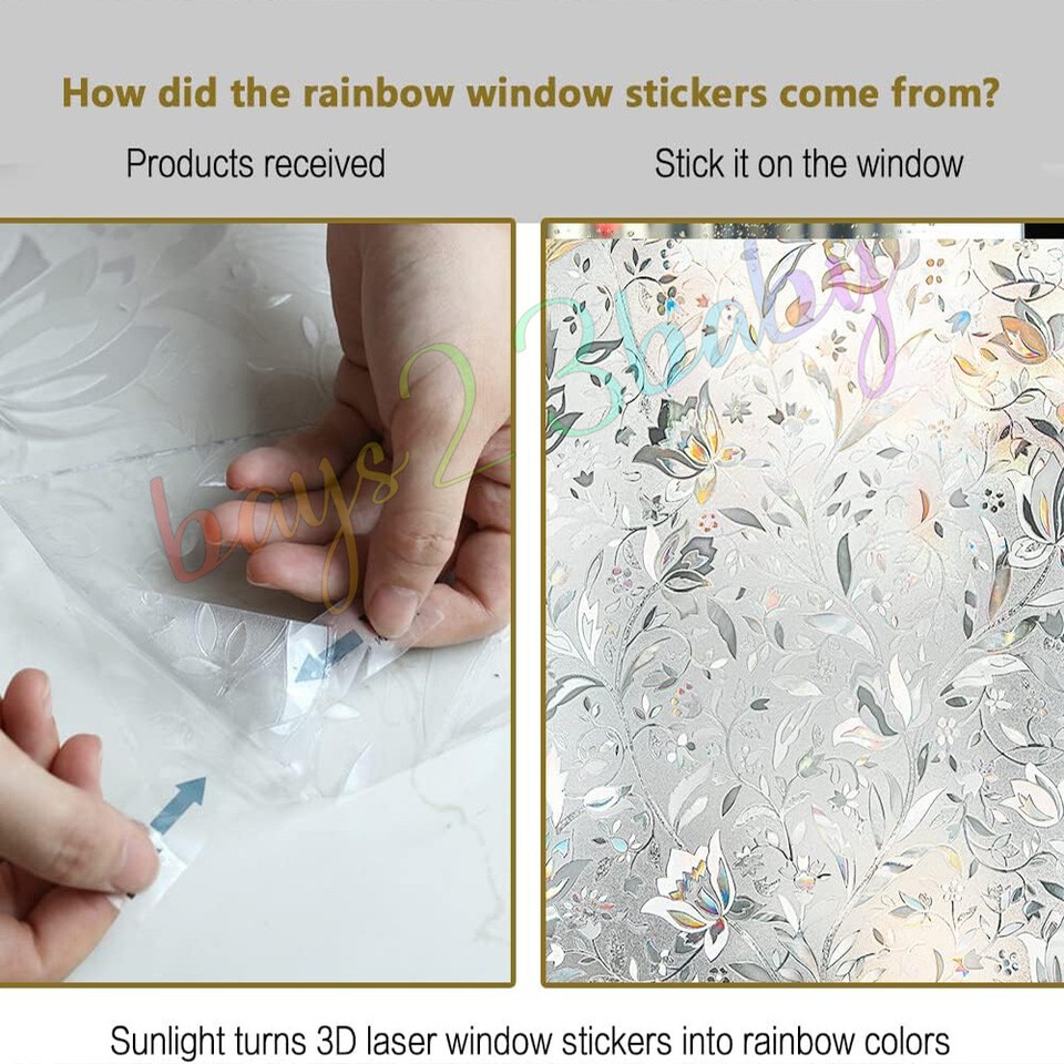 Rainbow Frosted Window Film Privacy Stained Cling Static Glass Sticker ...