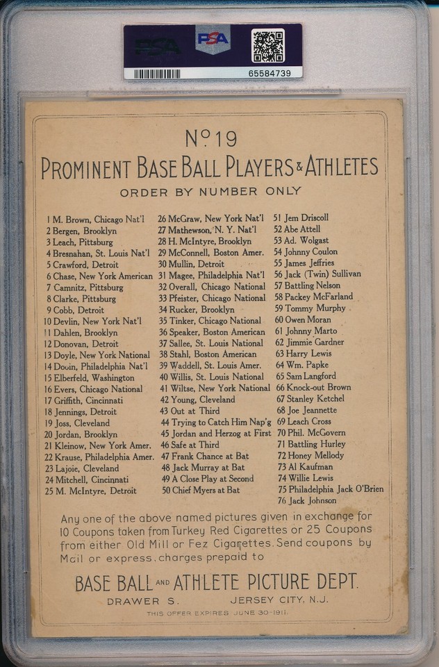 T3 TURKEY RED #19 ADDIE JOSS, CHECKLIST BACK - PSA 2 GD (SVSC ...