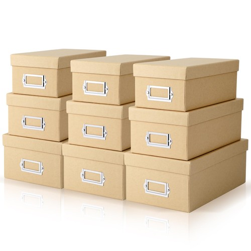 9 Pcs Kraft Storage Boxes Rectangle Stacking Boxes with Lids and ...