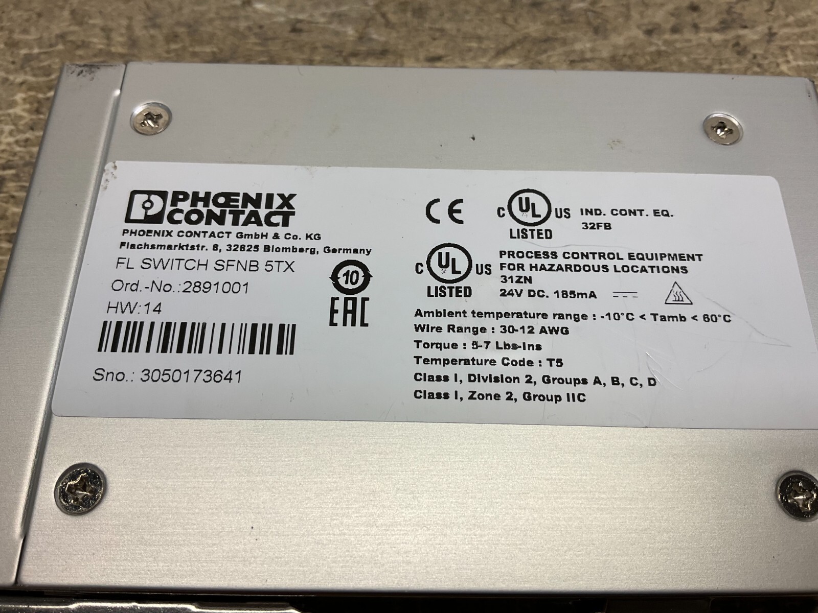 Phoenix Contact 2891001 5 Port Ethernet Switch FL SWITCH SFNB 5TX (JK ...