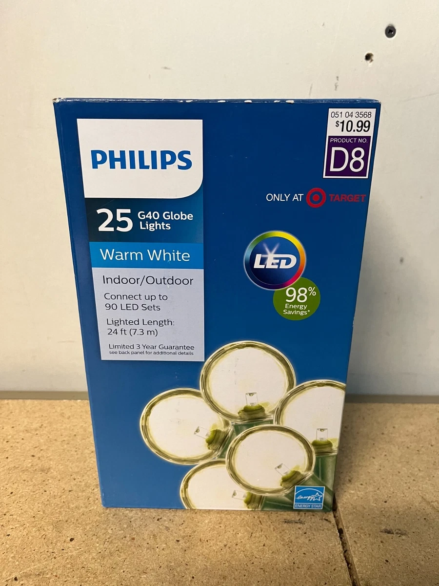 Philips 25ct Warm White Led Smooth G40 Globe String Lights | Shelly ...