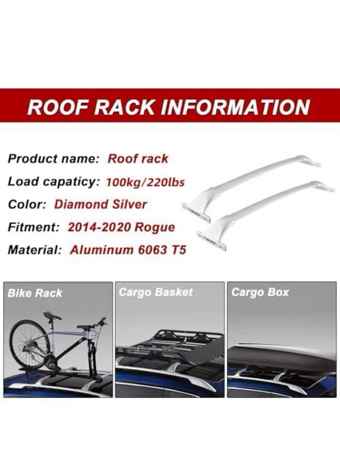 Heavy Duty 220 LBS Roof Rack Cross Bars for 2014-2020 Rogue with Side ...