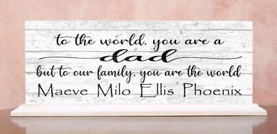 To Our Family You Are The World Dad Sign - Personalized with Kids Names ...