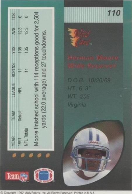 1992 Wild Card Herman Moore #110 for sale | eBay