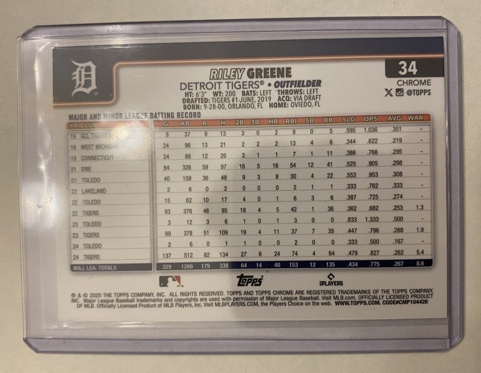 2025 Topps Chrome Baseball X Factor #34 Riley Greene Detroit Tigers | eBay