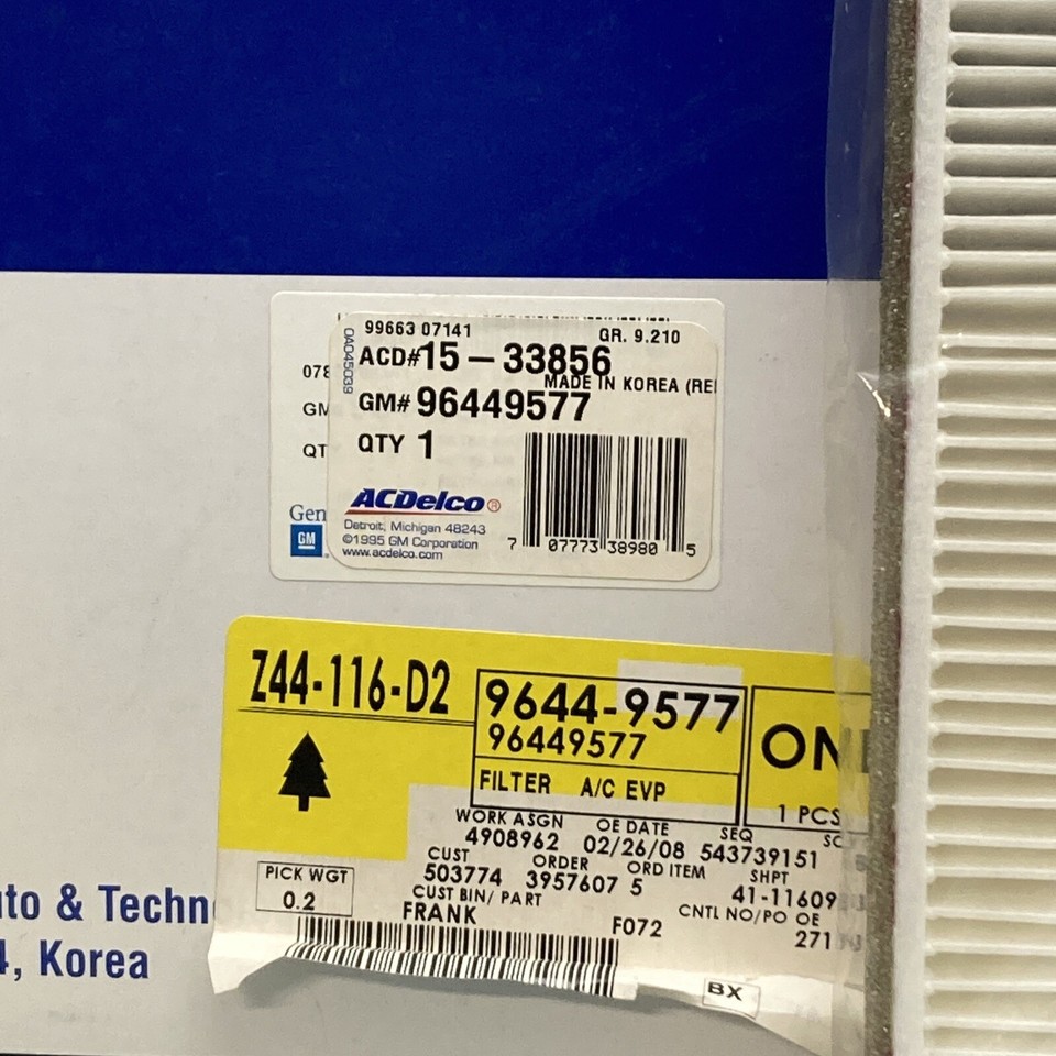 NEW GENUINE GM 96449577 FILTER, A/C EVAPORATOR AIR ACDELCO 15-33856 | eBay