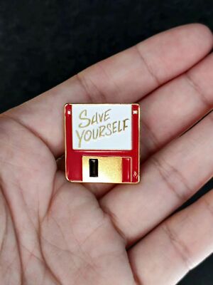 Save Yourself Red Floppy Disk Diskette Vintage 1.0" Enamel Pin Metal ...