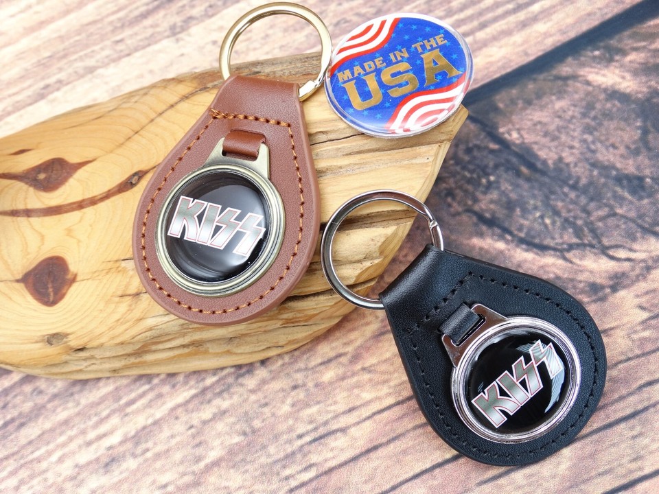 NOS RARE 1970s VINTAGE KISS GENUINE Leather Key Chain Ring Fob GENE ...