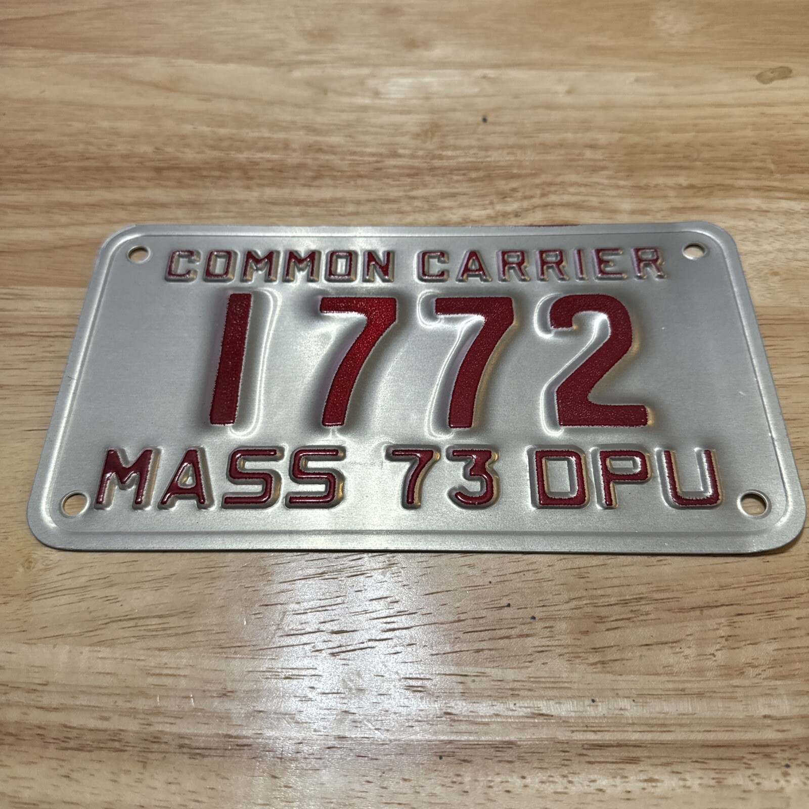 Massachusetts 1973 COMMON CARRIER DPU License Plate & PLATE Number 1772 ...
