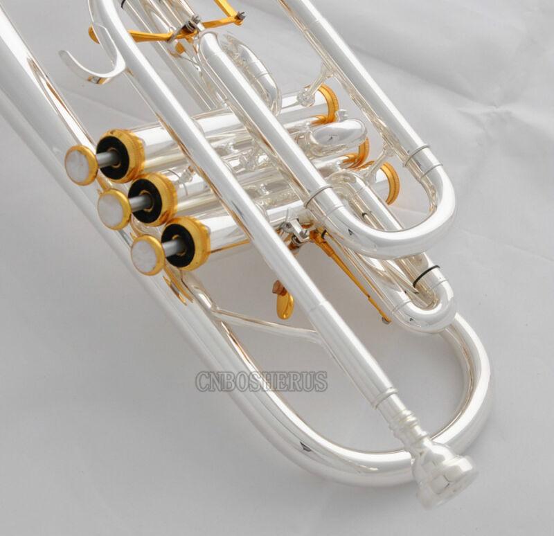 High Grade Silver Gold plated Cornet Bb Keys Double Triggers Trumpet ...