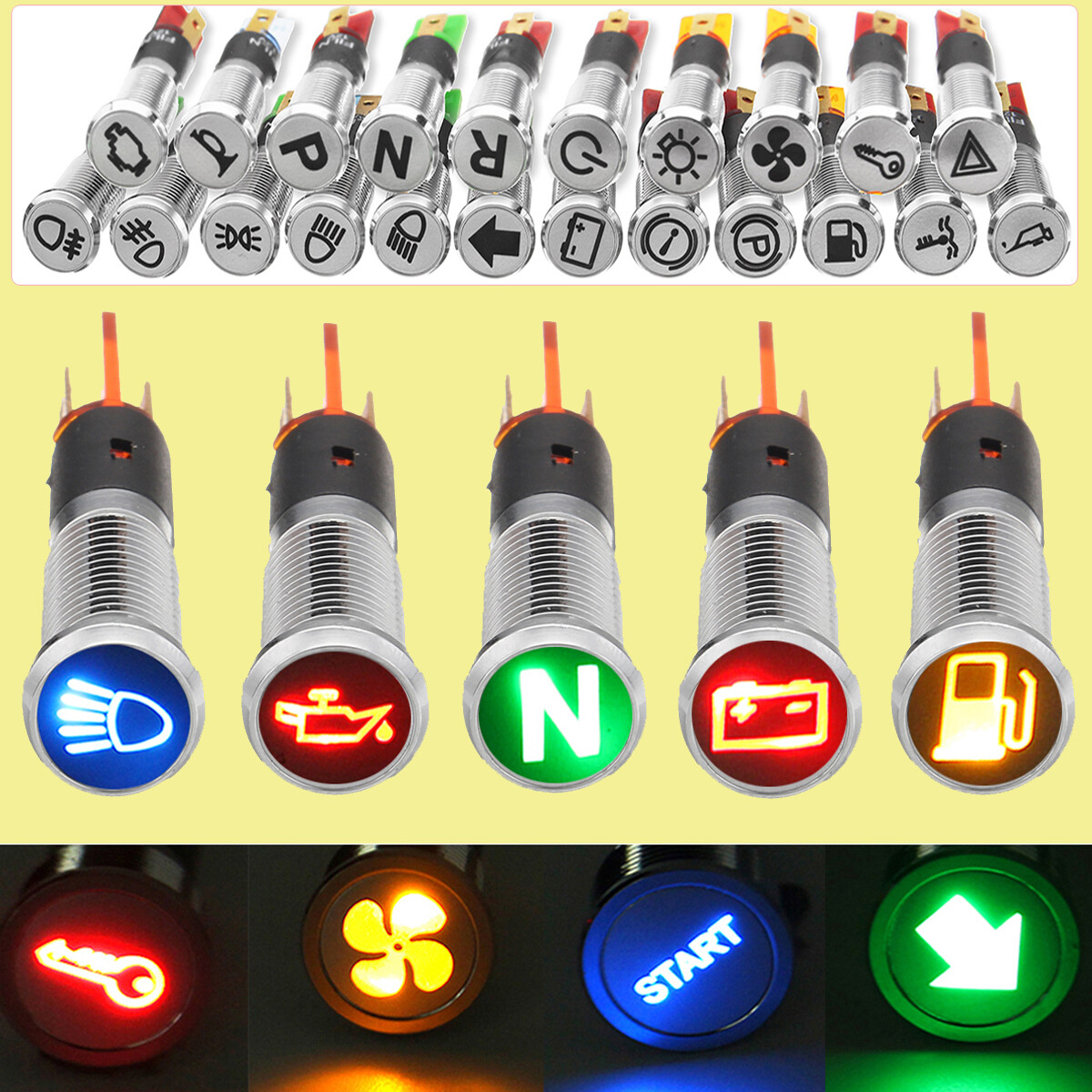 12V LED Panel Dashboard Warning Light Lamp 8mm Waterproof Car Boat Van ...