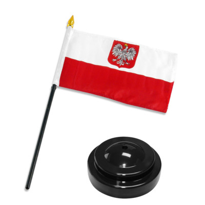 Polish Poland Eagle 4"x6" Flag Desk Set Table Stick Black Base | eBay
