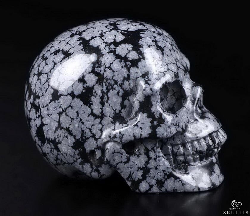 2.0" Snowflake Obsidian Carved Crystal Skull, Realistic, Crystal ...