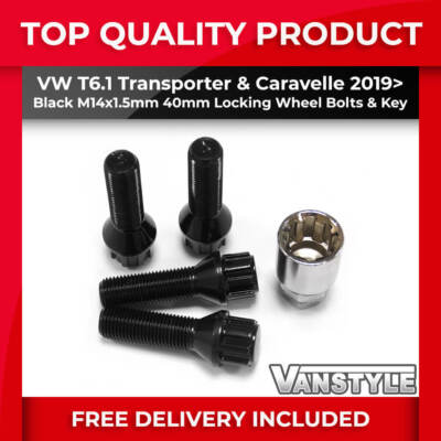 FITS VW T6.1 TRANSPORTER 2019> 40MM ANTI-THEFT BLACK LOCKING WHEEL BOLT ...