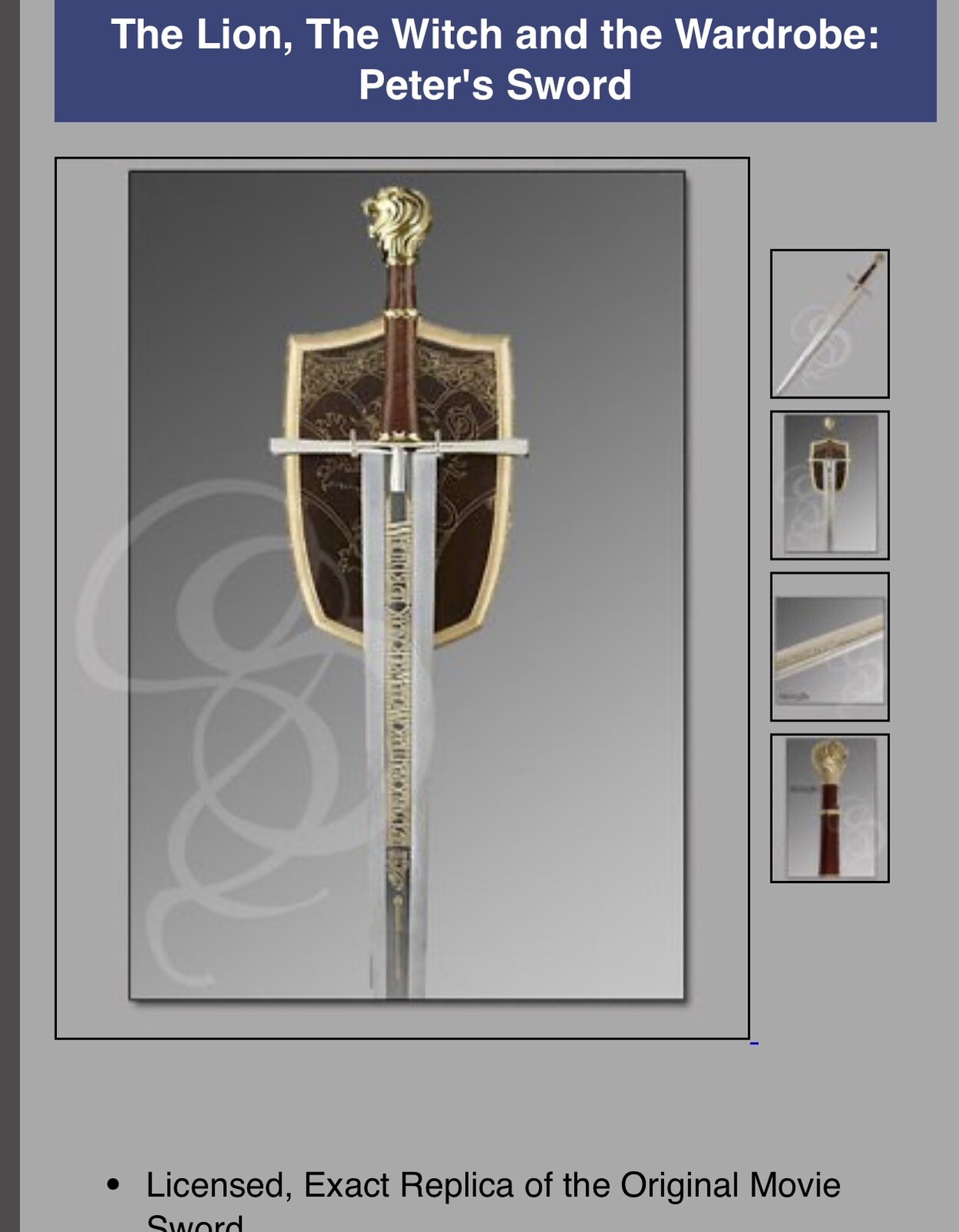 2005 Chronicles Of Narnia Peter's Sword Brass Lion Head Replica. | eBay