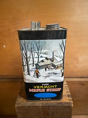 Vintage Pure Vermont VT Maple Syrup Graphic One Gallon Tin Metal Can | eBay