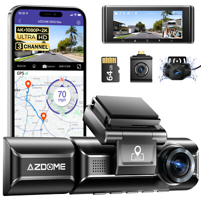 AZDOME M550 Max Triple Car Dashcam 4K+1080P+2.5K WiFi GPS 6 IR Night ...