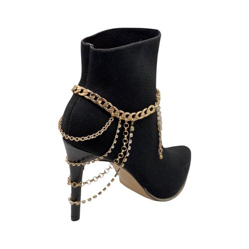 Women Gold Metal Boot Chain Bracelet Anklet Shoe Multi Strand Back ...