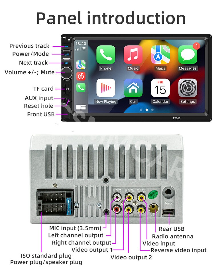 7inch Double Din Car Stereo Radio Carplay+Android Auto Car Player Touch ...