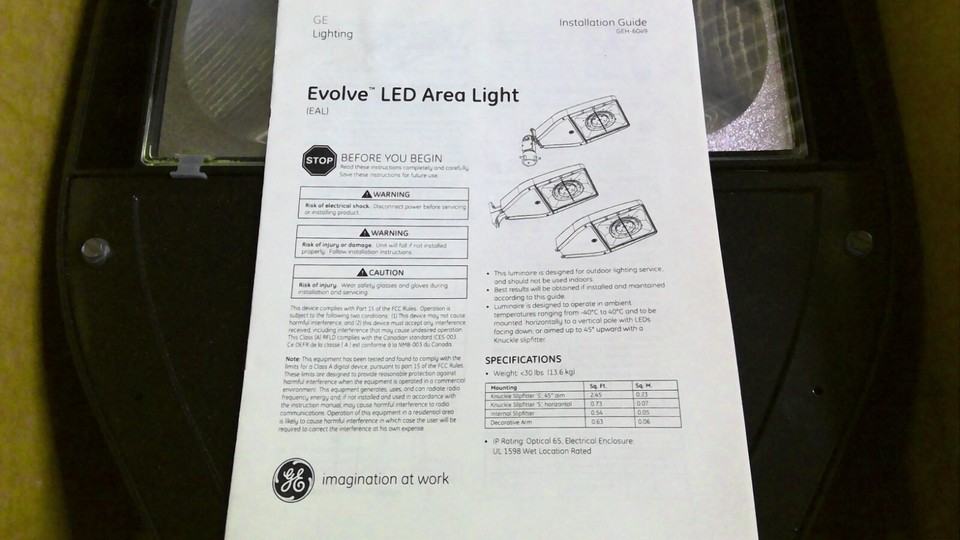 GE 93065909 EVOLVE LED EAL AREA LIGHT EALS02HK5SM740NDD1BLCK 281W 347 ...