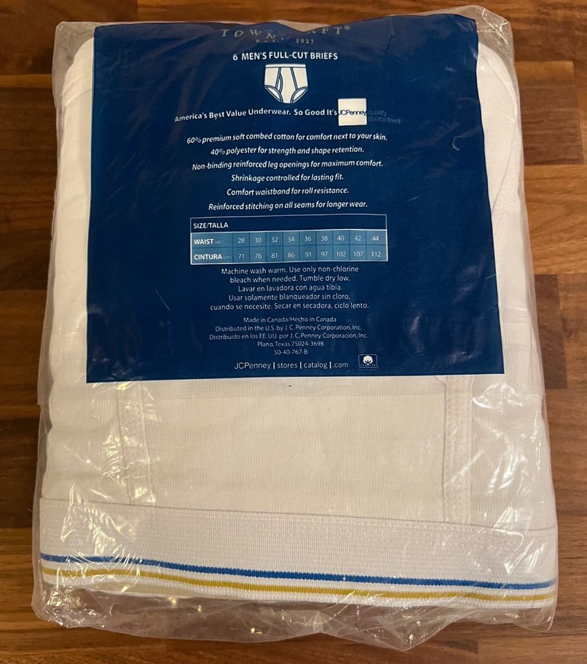 Vintage New Towncraft JCPenney Men’s Full-Cut Briefs 6pk Size 38 ...