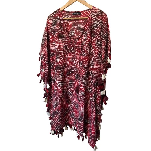 Miraclesuit Red White Dot Tassels V Neck Lace Up Kaftan Cover Up Beach ...