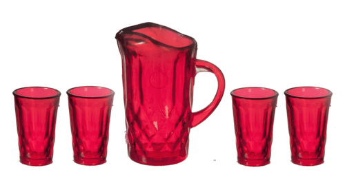 Ruby Red Pitcher & Tumblers CHRYSNBON Dollhouse Miniature 1:12 Scale US ...