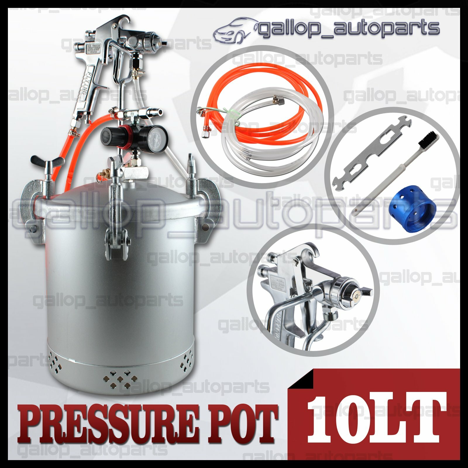 NEW Pressure Pot Spray Gun 10 Lt Tank Hose Gauge DIY House Paint Air ...