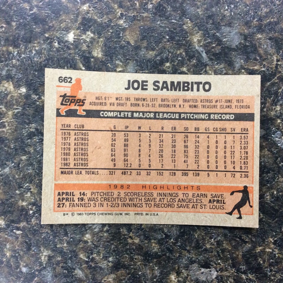 1983 Topps #662 Joe Sambito Houston Astros | eBay