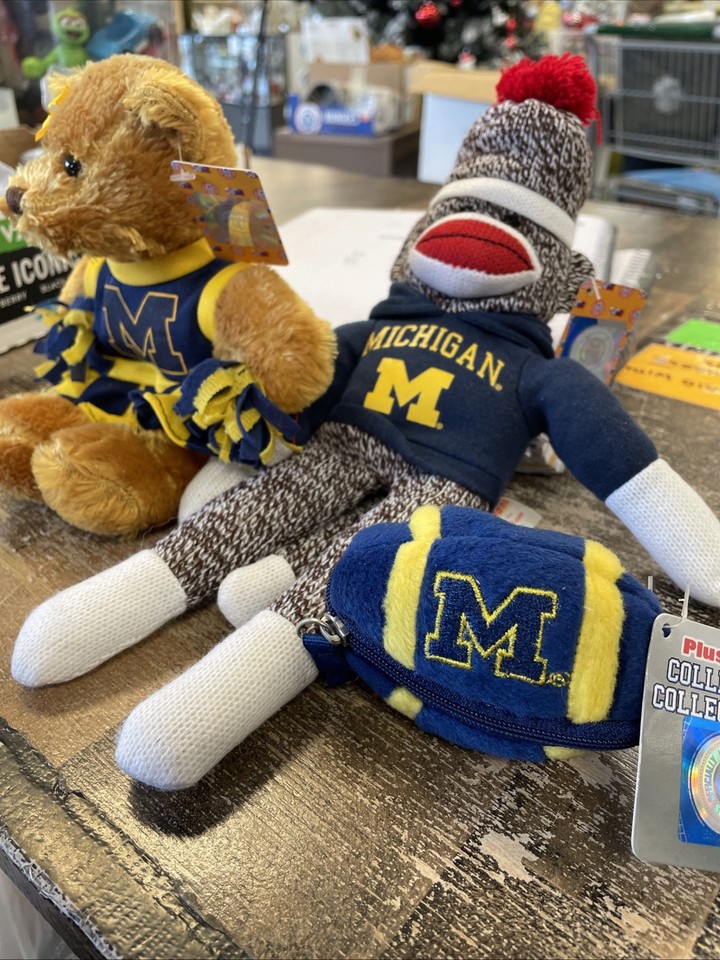 3 Vintage Michigan Wolverines Plush Sock Monkey Football Bear | eBay
