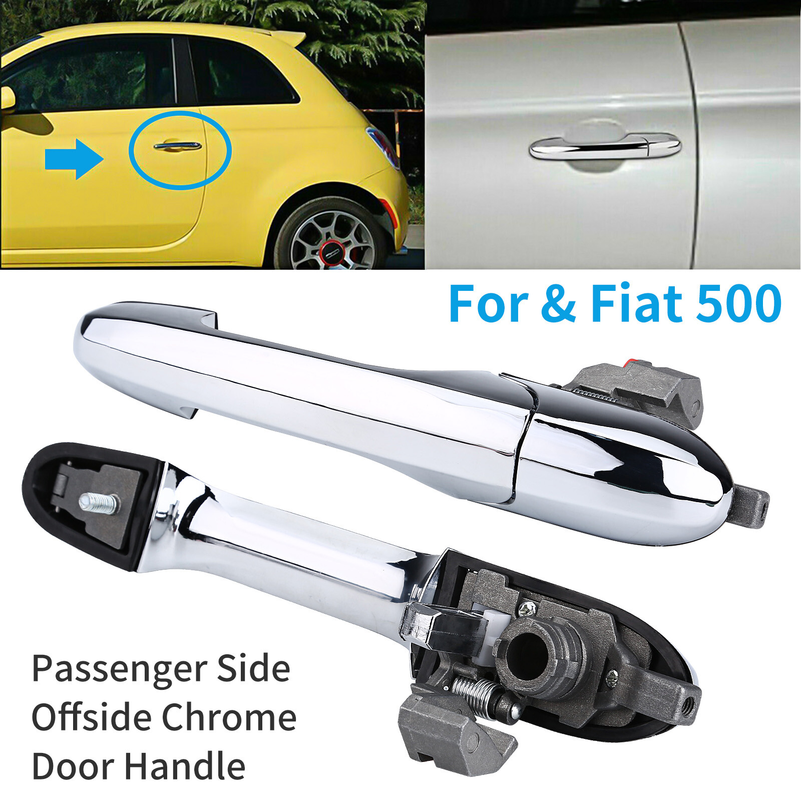 Passenger Left Side Chrome Outer Door Handle N/S LH Fit Fiat 500 2007 ...